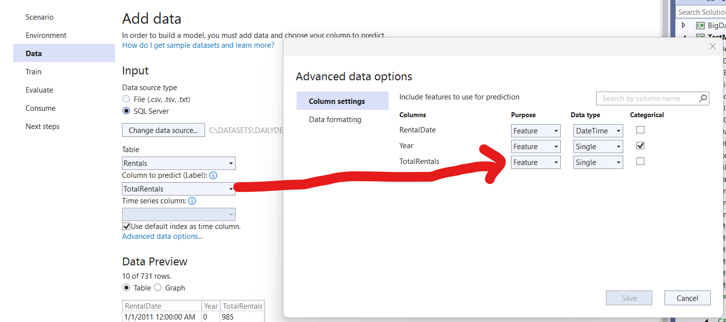 Label Column Purpose In Advanced Data Options Is Set To Feature · Issue 2253 · Dotnet