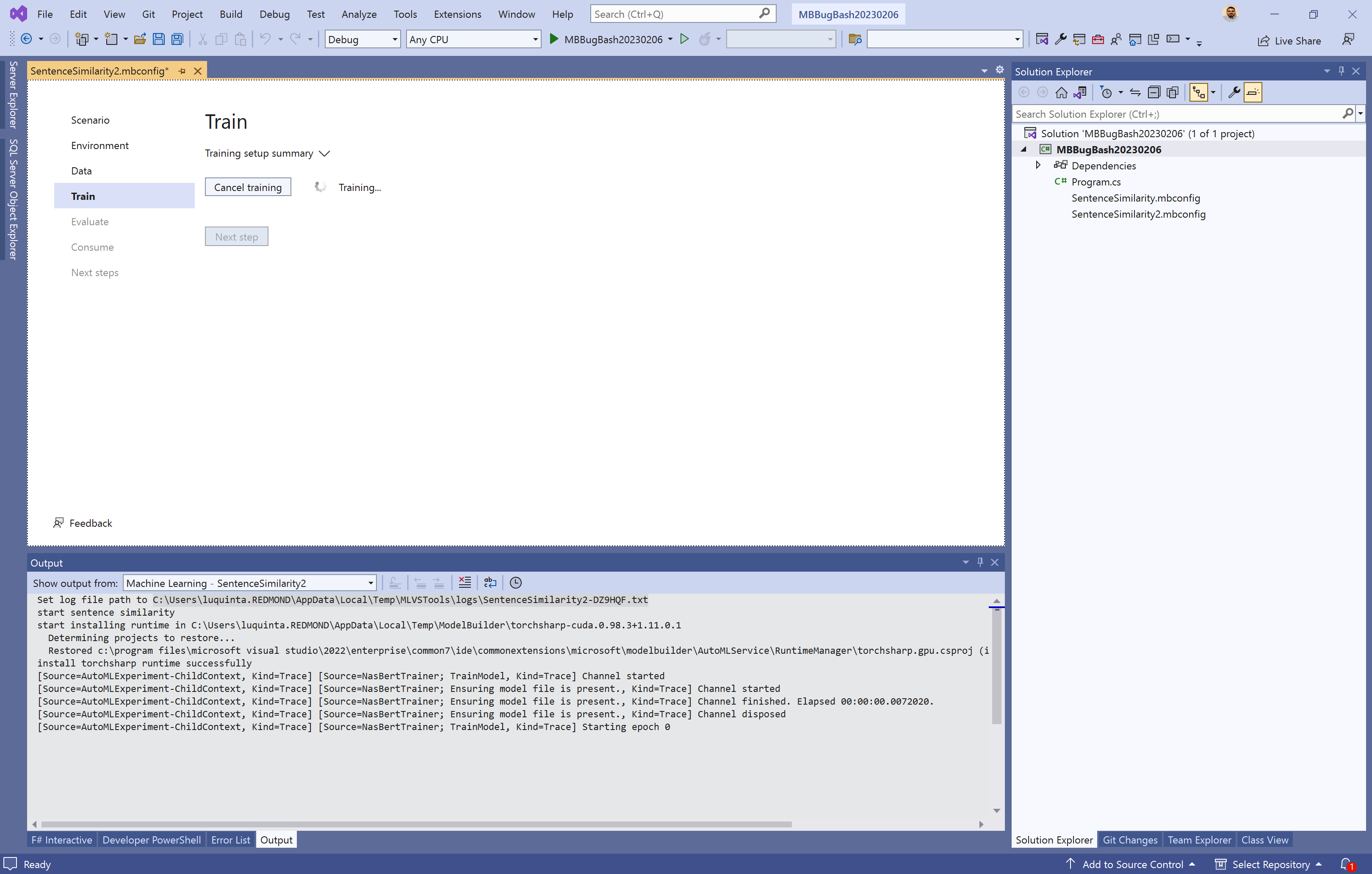 Sentence Similarity not training · Issue #2479 · dotnet/machinelearning-modelbuilder · GitHub
