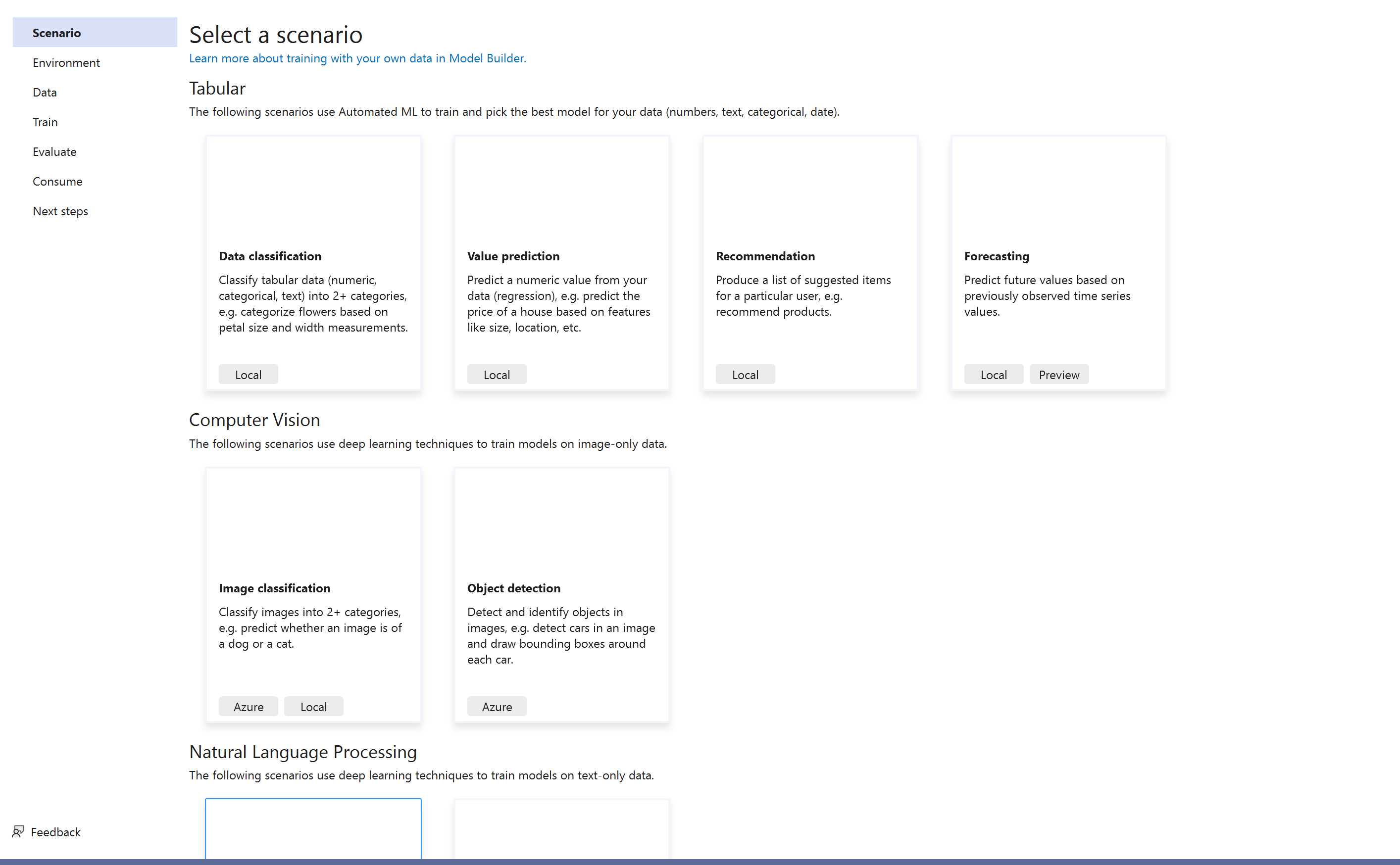 Redesign Model Builder Scenario Screen · Issue #2510 · dotnet/machinelearning-modelbuilder · GitHub