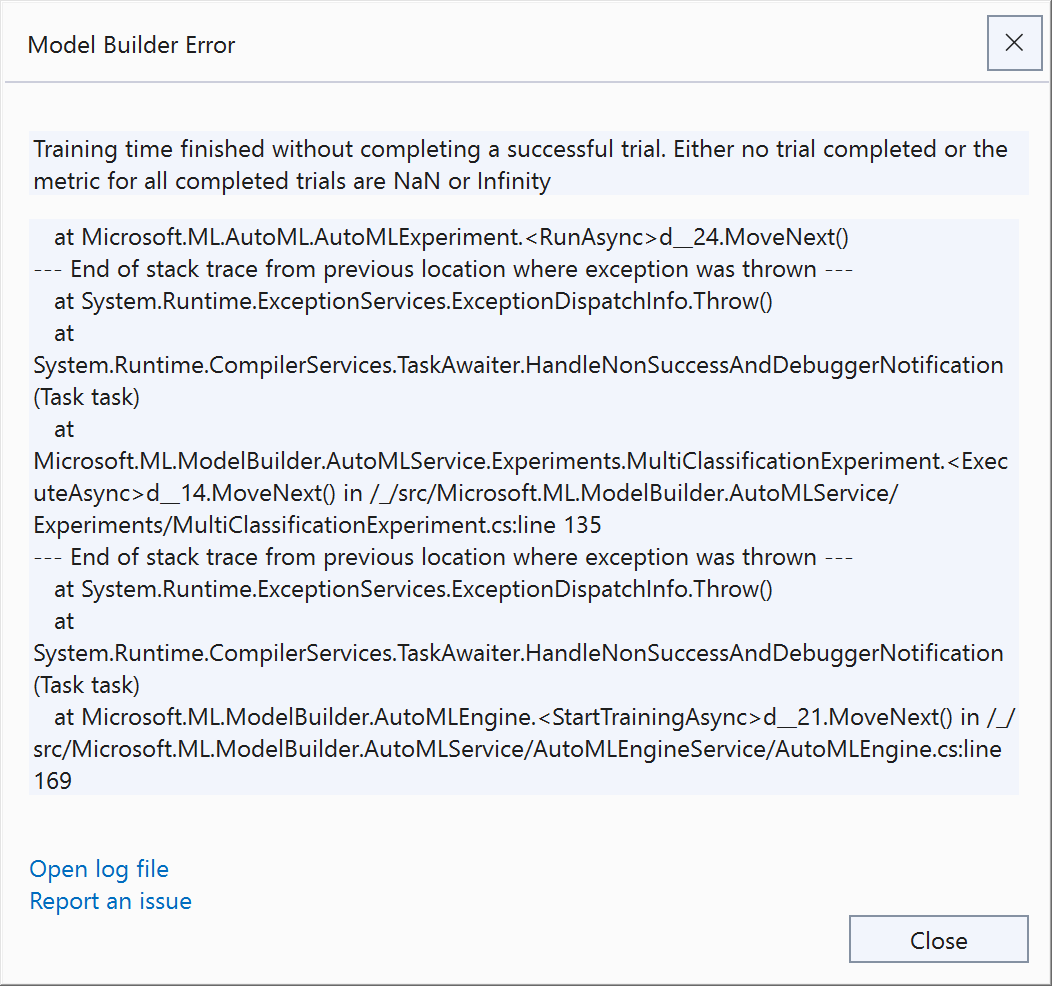 Training fails immediately for data classification scenario · Issue #2712 · dotnet ...