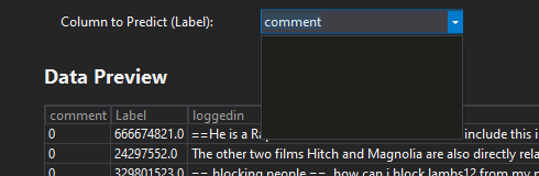 "Column to Predict (Label)" dropdown does not show options · Issue #3 · dotnet/machinelearning ...