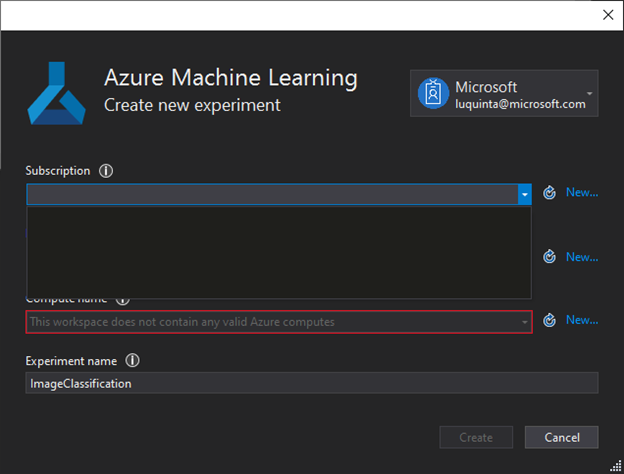 Azure Create New Experiment Subscription List Blank · Issue 539 · Dotnetmachinelearning 5935