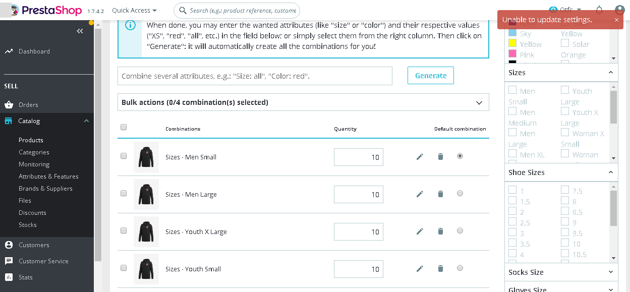 Unable To Update Setting In Product Combination · Issue 12296 · Prestashopprestashop · Github 