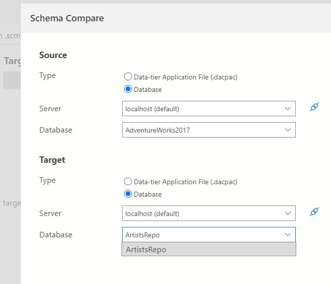 Schema Compare Source Target Selection Dialog Is Not Populating Target Dbs Correctly · Issue 