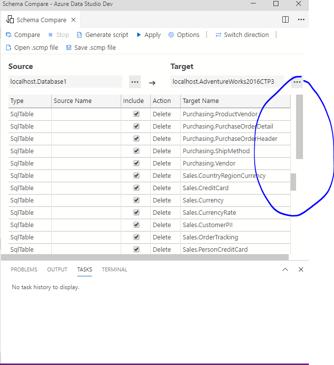 Schema Compare scrolling doesn't allow showing text compare controls · Issue #6609 · microsoft ...