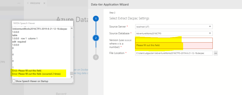 A11y_AzureDataStudio(Schema,Dacpac,Backup)_ExtractDacpac_ExtractDacpacSettings_Screenreader ...