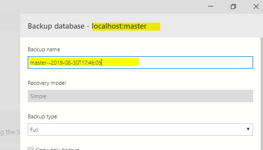 Backup dialog is always starting in master database context · Issue #7017 · microsoft ...