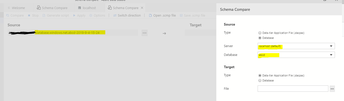 Schema compare dialog doesn't remember context if opened from Azure Viewlet · Issue #7070 ...