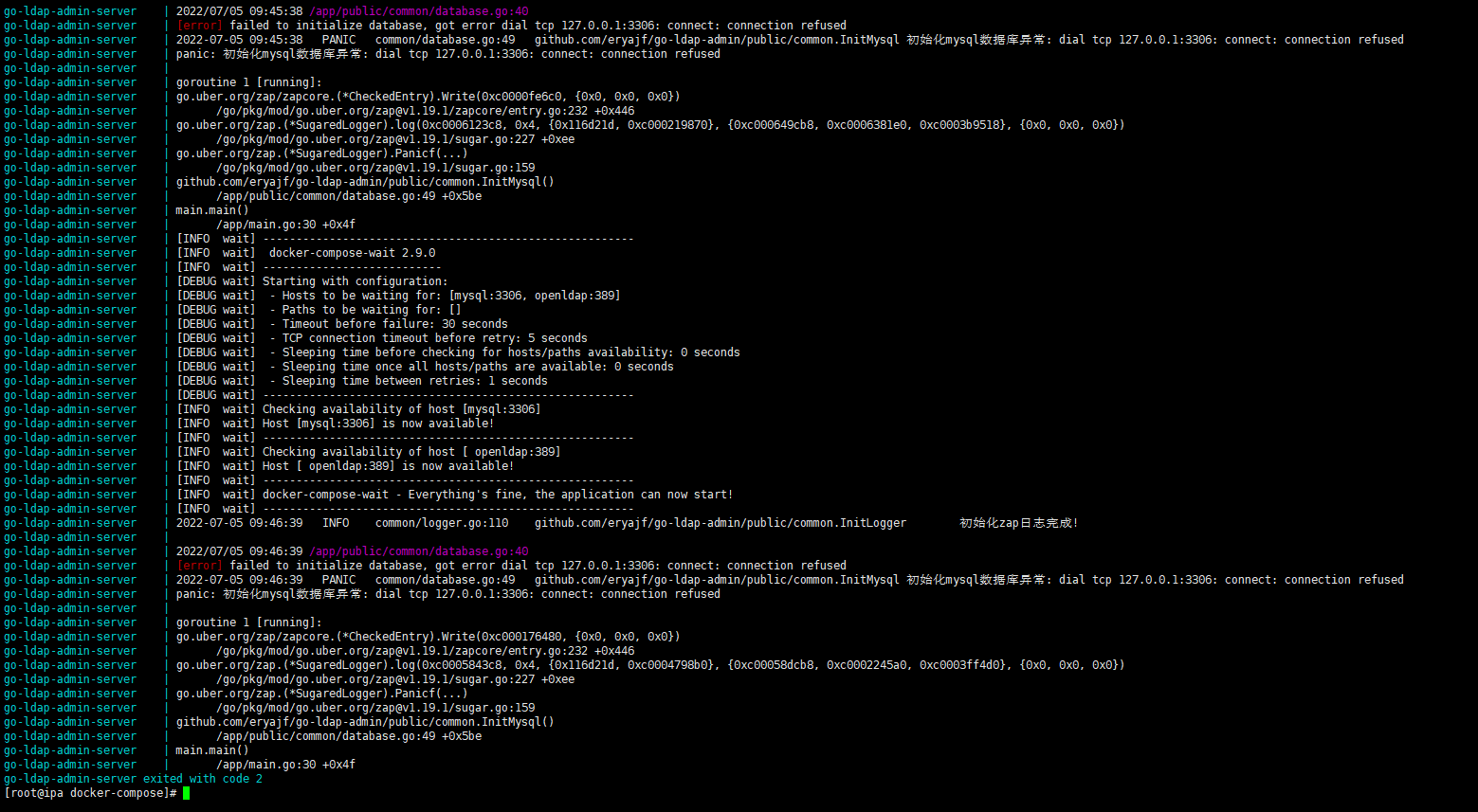 docker-compose部署，go-ldap-admin-server一直提示正在restarting · Issue #55 · opsre/go-ldap-admin · GitHub