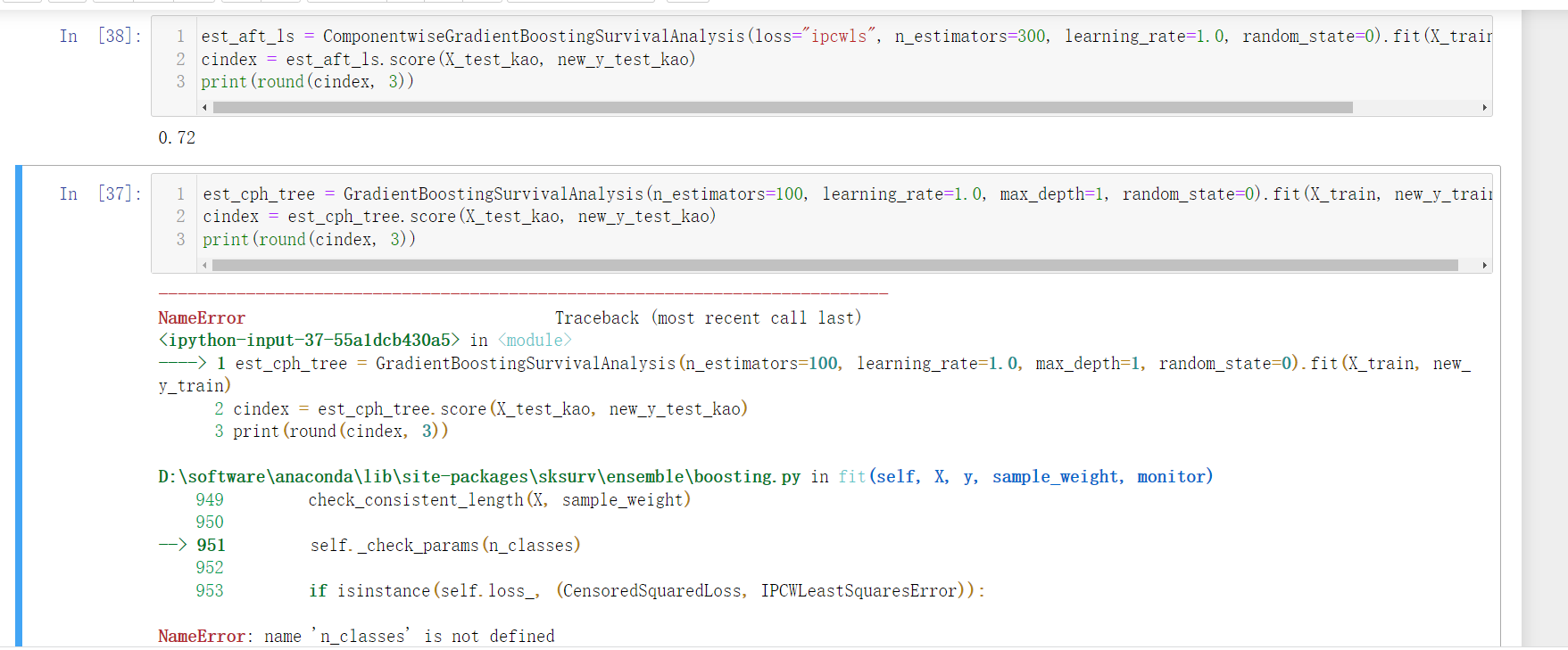 NameError: name 'n_classes' is not defined · Issue #226 · sebp/scikit-survival · GitHub