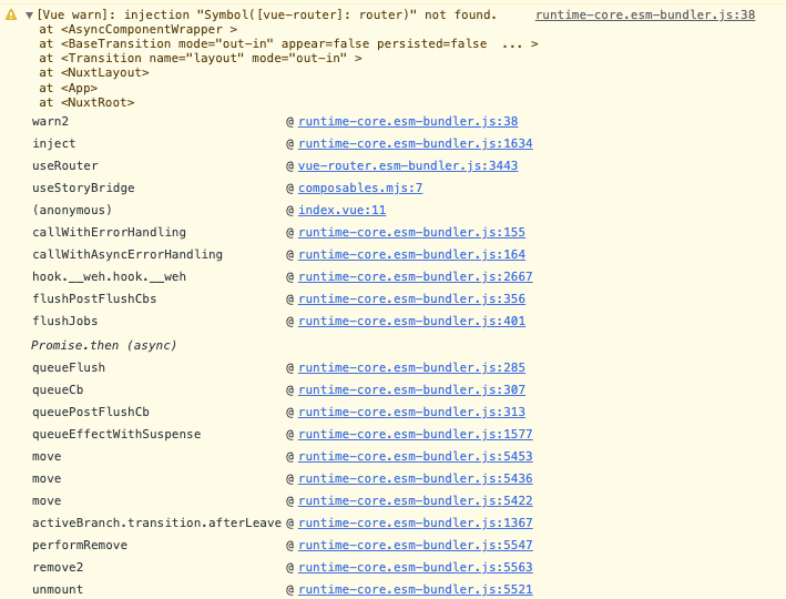 @next Warning injection "Symbol([vue-router]: router)" not found. · Issue #79 · storyblok ...