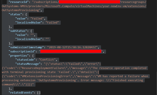 Error provisioning Virtual Machine Extension OutSystemsProvisioning on ...