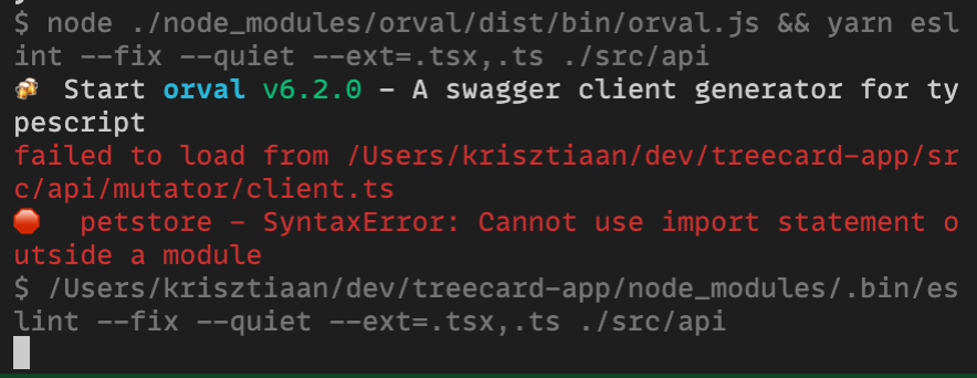 SyntaxError: Cannot use import statement outside a module · Issue #223 · orval-labs/orval · GitHub