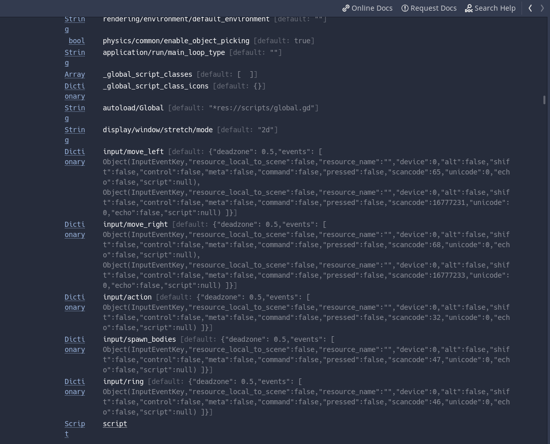 The doc page for ProjectSettings has presentation issues due to InputEventKey serialization ...