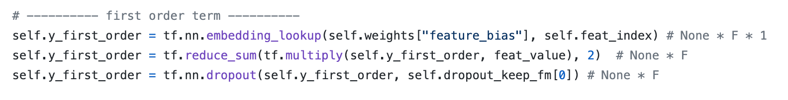 first order term 这里这个 求sum的操作 的意义是什么？ · Issue #74 · ChenglongChen/tensorflow-DeepFM · GitHub