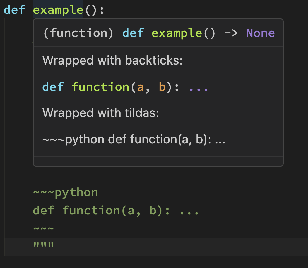 Support For Code Block Wrapped With ~~~ · Issue 4612 · Microsoft Pylance Release · Github