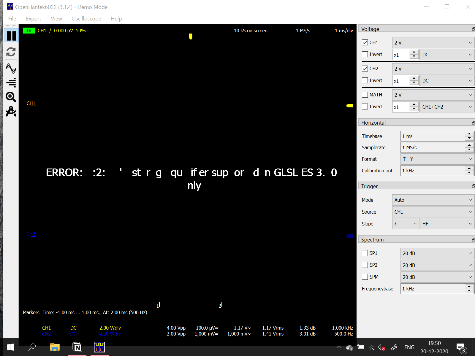 Unknown Error 2: (random errors). Also occurs in demo mode. · Issue #139 · OpenHantek ...