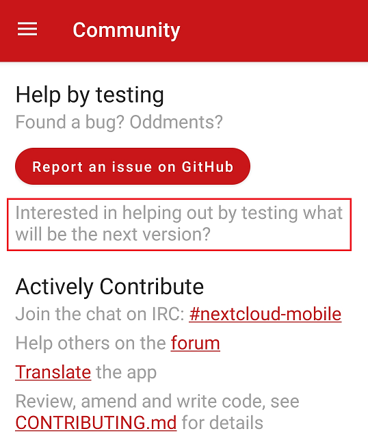 Changing information in the "Community" · Issue #5930 · nextcloud/android · GitHub