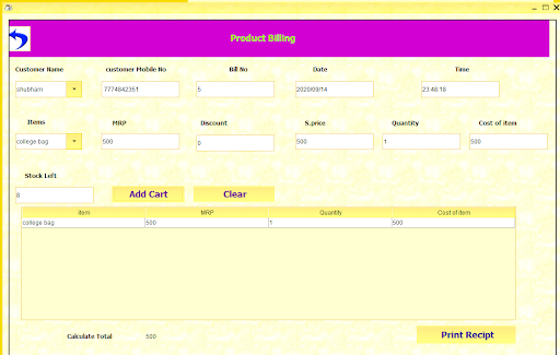 GitHub - ShubhamX12/Bag-Shop-billing-Software: I had created project ...