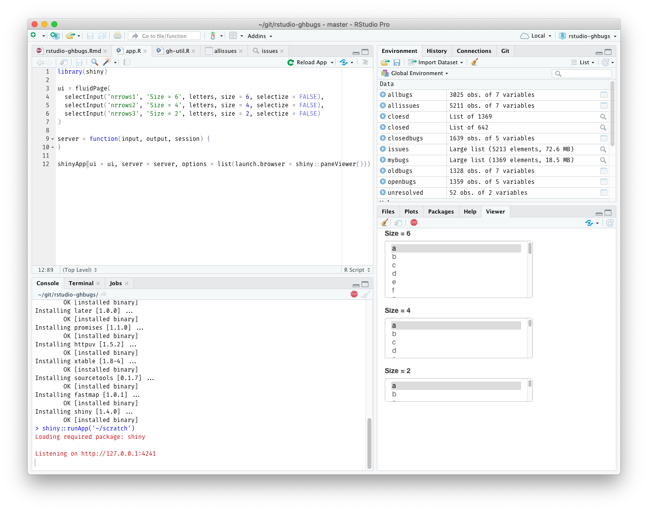 selectInput with size