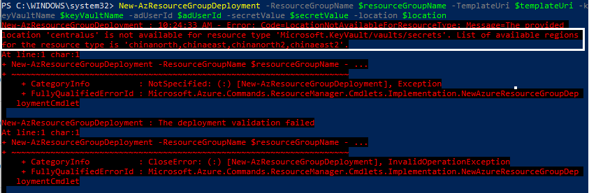 Create Key Vault Failed On Azure China Due To Hard Code Centralus In Temlplate · Issue 56062 