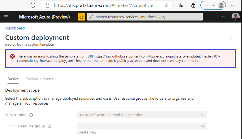 URI link error during the free tier cosmos db account deployment. · Issue #57422 · MicrosoftDocs ...
