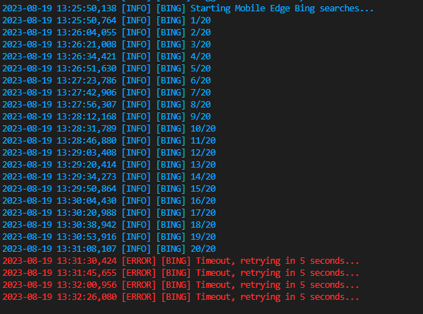 [BUG] While conducting mobile searches, a timeout error occurs after a certain number of ...