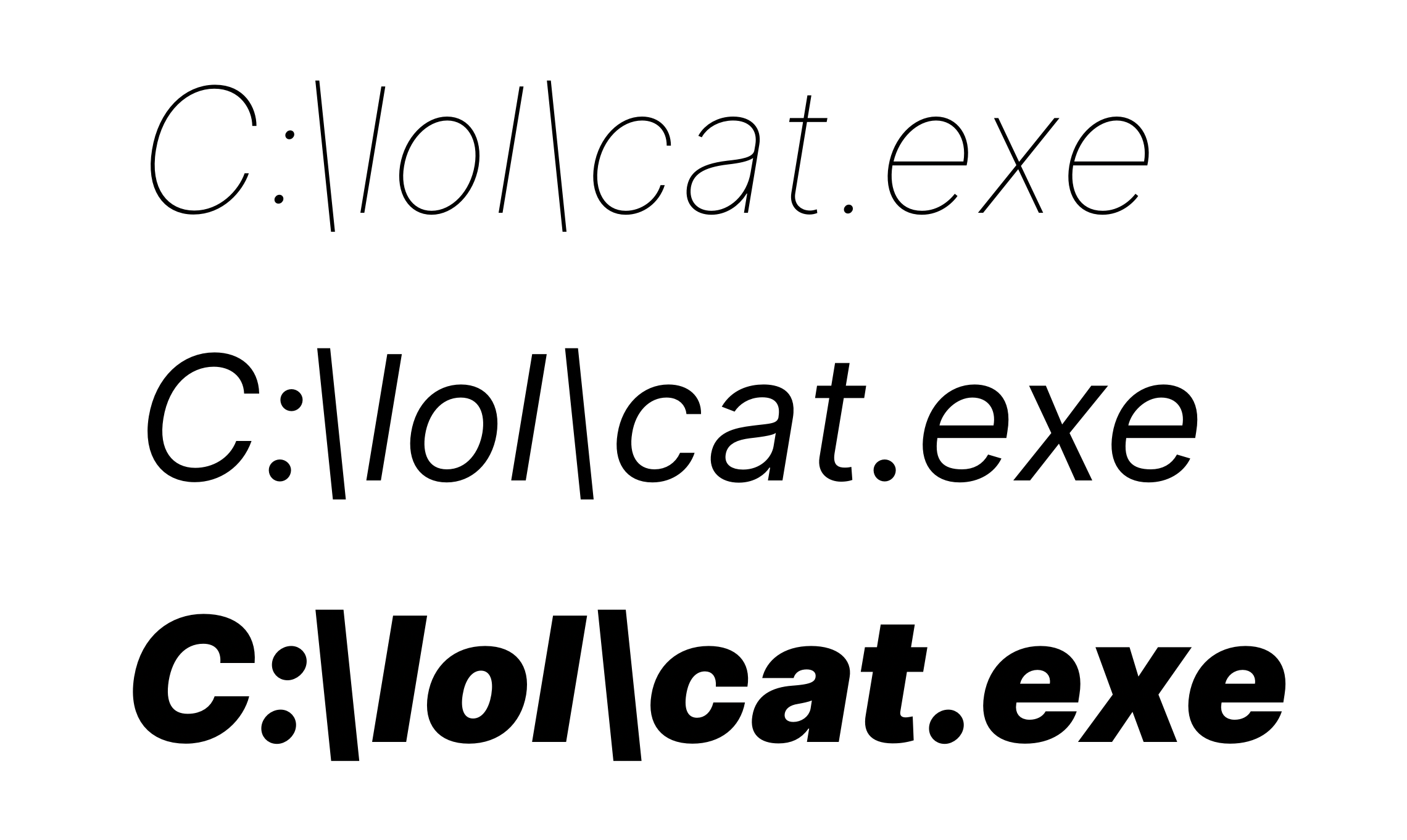 Italicized backslash character (U+005C) slanted in the wrong direction ...