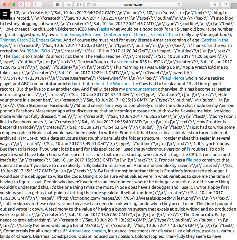 Raw Json Appearing In Scripting News Pages · Issue 11 · Scripting Scripting News · Github