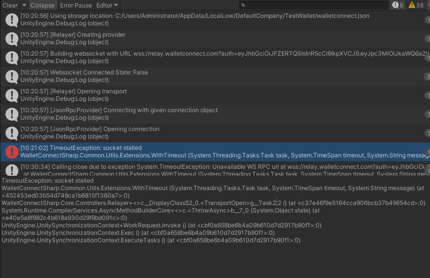TimeoutException: socket stalled · Issue #101 · WalletConnect/WalletConnectUnity · GitHub