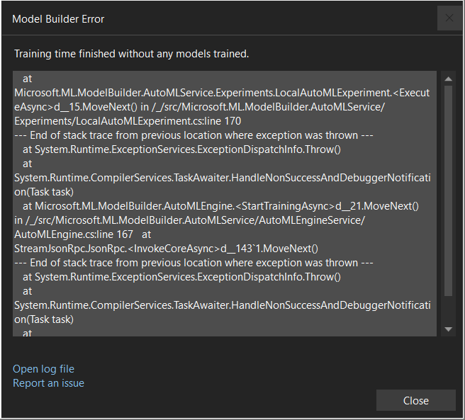 Modelbuilder Wont Process Training Set With Unknown Error · Issue 2168 · Dotnet