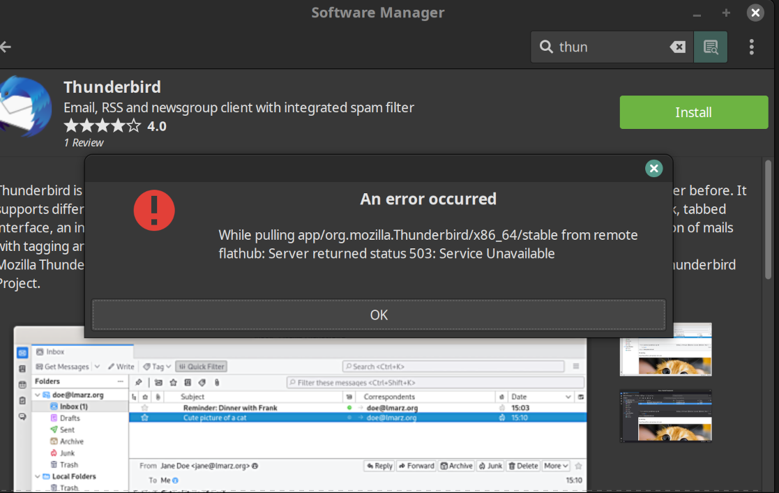 Flatpak of Thunderbird fails to install · Issue #341 · linuxmint/mintinstall · GitHub