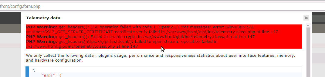 Self-signed certificate - Failed to get_headers for Telemetry · Issue #3180 · glpi-project/glpi ...