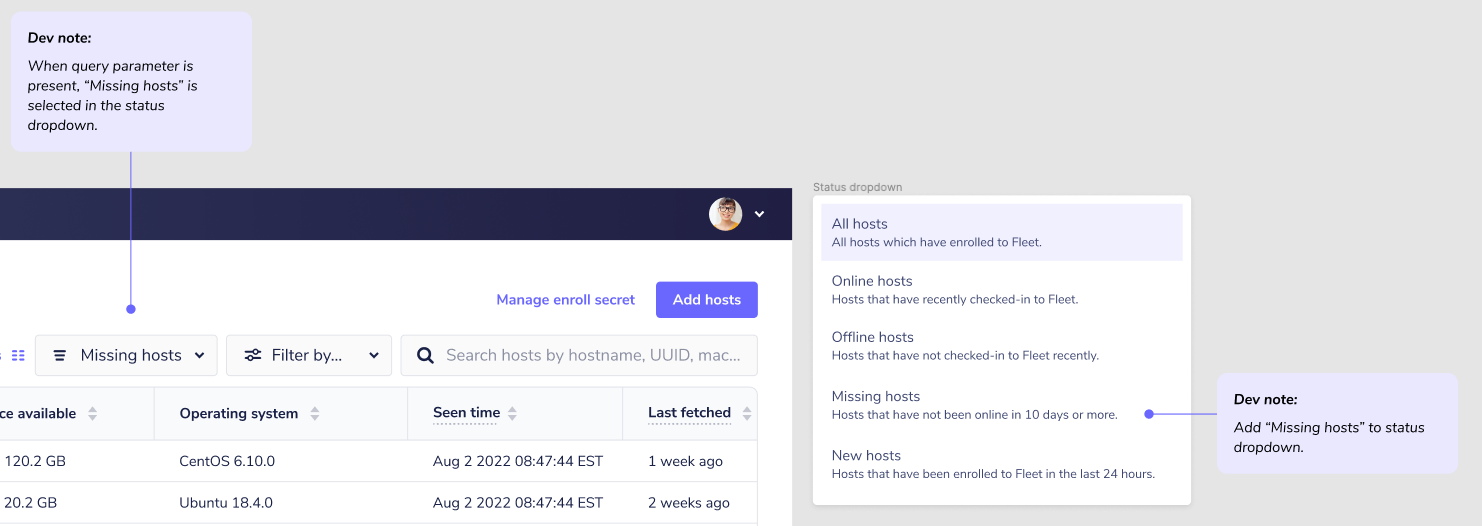 Add new `missing` value to existing `status` URL parameter at the `GET /hosts` endpoint · Issue ...
