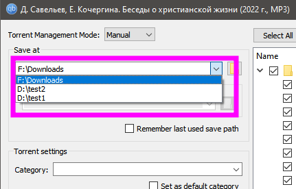 Share 'Save path history' from add torrent dialog with 'Torrent options' dialog · Issue #17630 ...