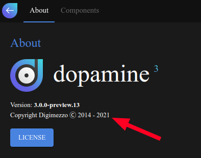 Old copyright year in Information · Issue #290 · digimezzo/dopamine · GitHub