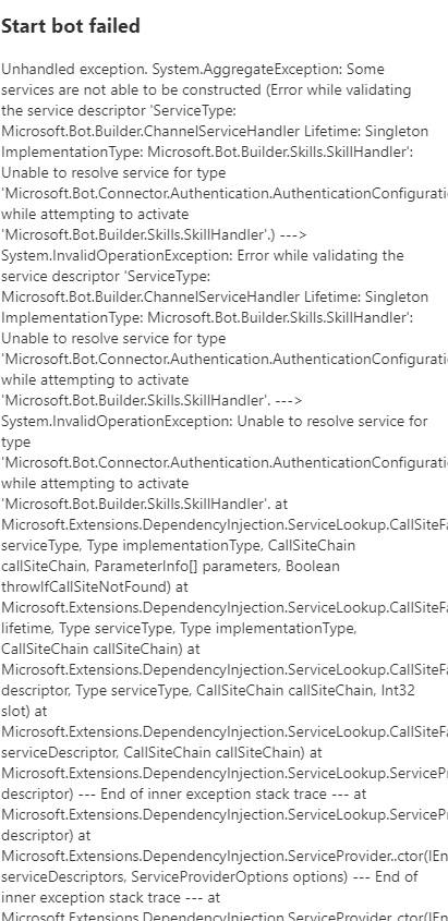Bug: Unable to resolve service for type 'Microsoft.Bot.Connector.Authentication ...