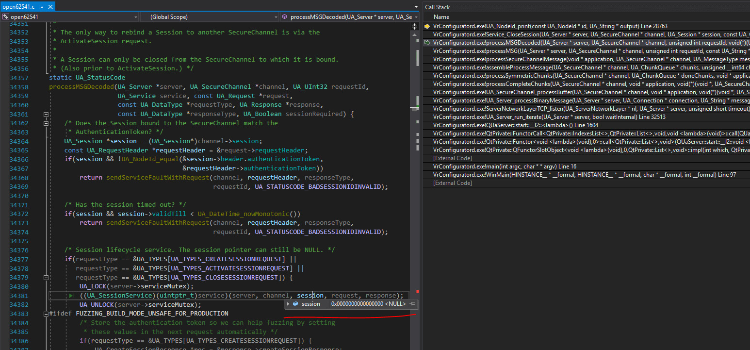 Crash Due To Use Of Null Session Object In Server · Issue 3596 · Open62541open62541 · Github