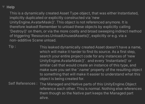 New AvatarMask is created and leaked each time SetMask is called with ...