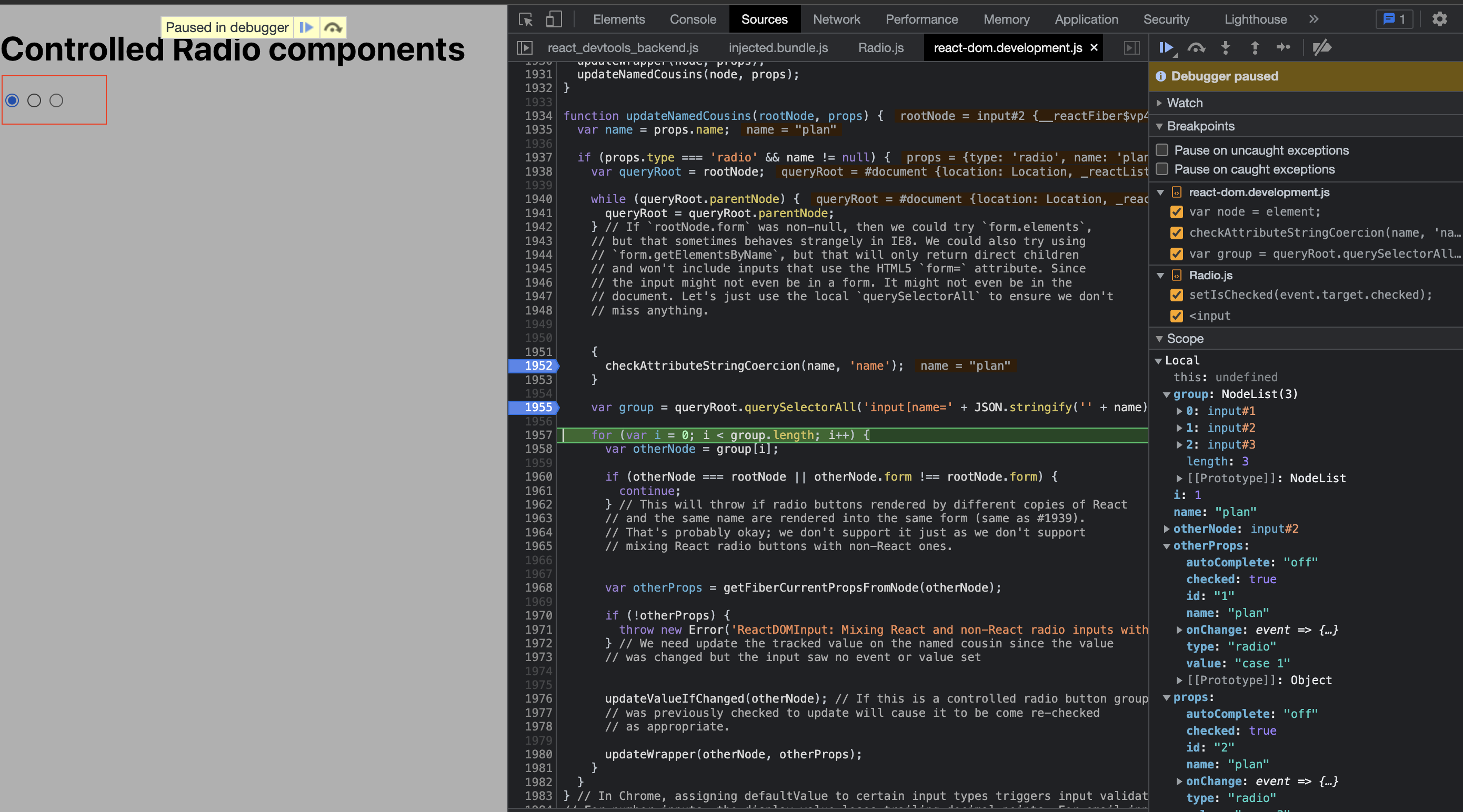 Bug: Input of type radio component can't be controlled with an internal state · Issue #25726 ...