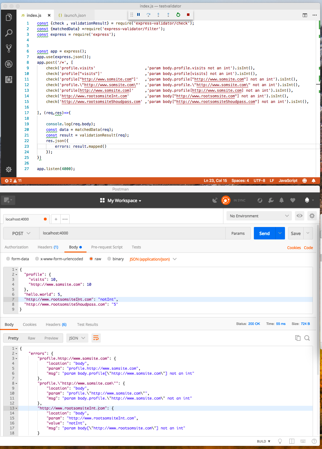 check properties with special character · Issue #544 · express-validator/express-validator · GitHub