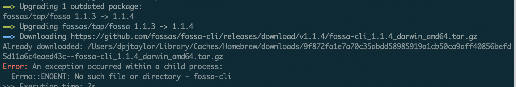Fossa V1 1 4 Homebrew Install No Such File Or Directory Fossa Cli · Issue 651 · Fossas