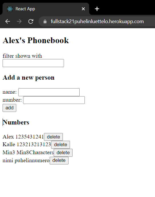 GitHub - zheniitti/puhelinluettelo_backend: HY FullstackOpen-kurssin osan 3 tehtävät