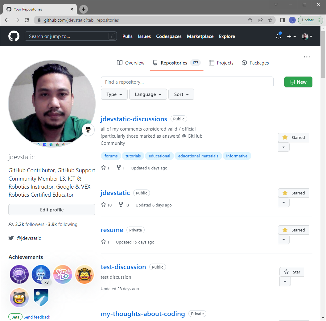 User profile repo buttons break on resolutions