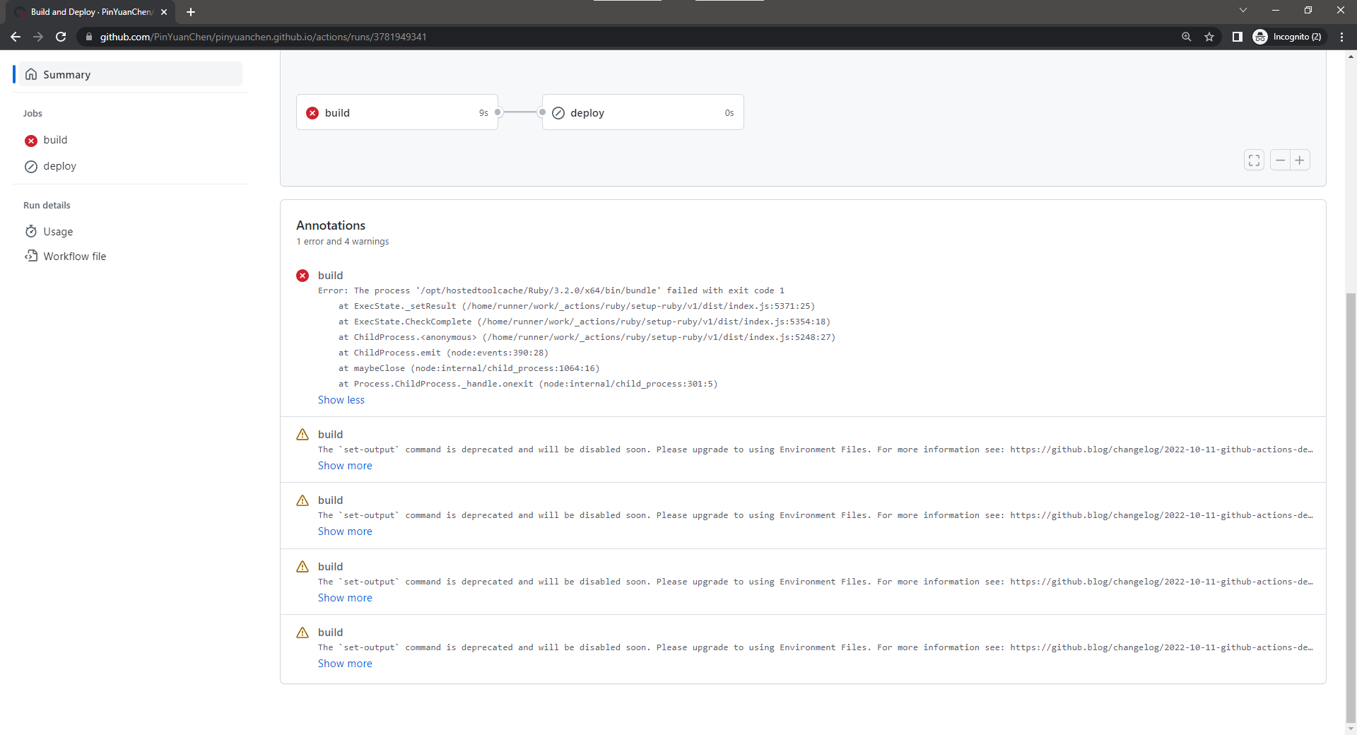 Jekyll Blog Build Action Failed With Exit Code 1 Community 