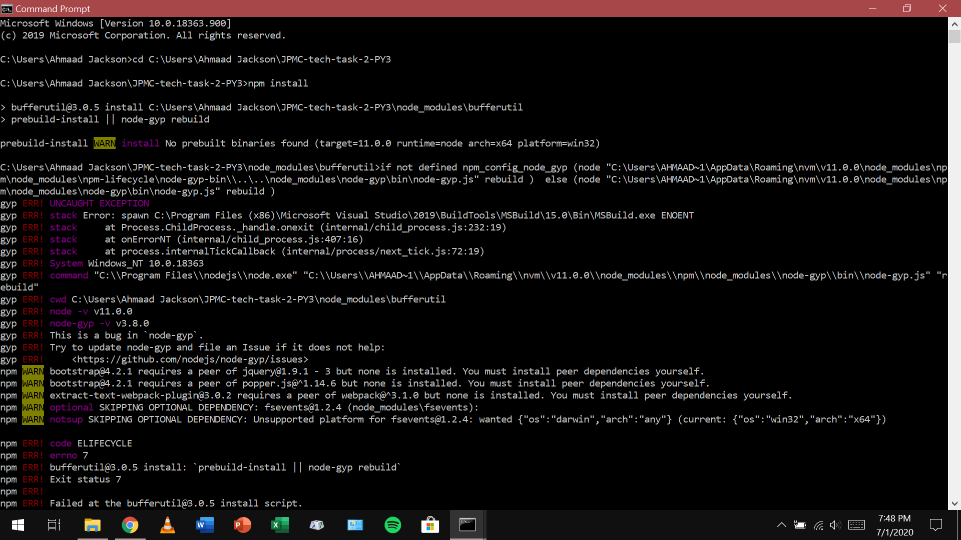 NPM Install & Start Errors · Issue #411 · insidesherpa/JPMC-tech-task-2-PY3 · GitHub