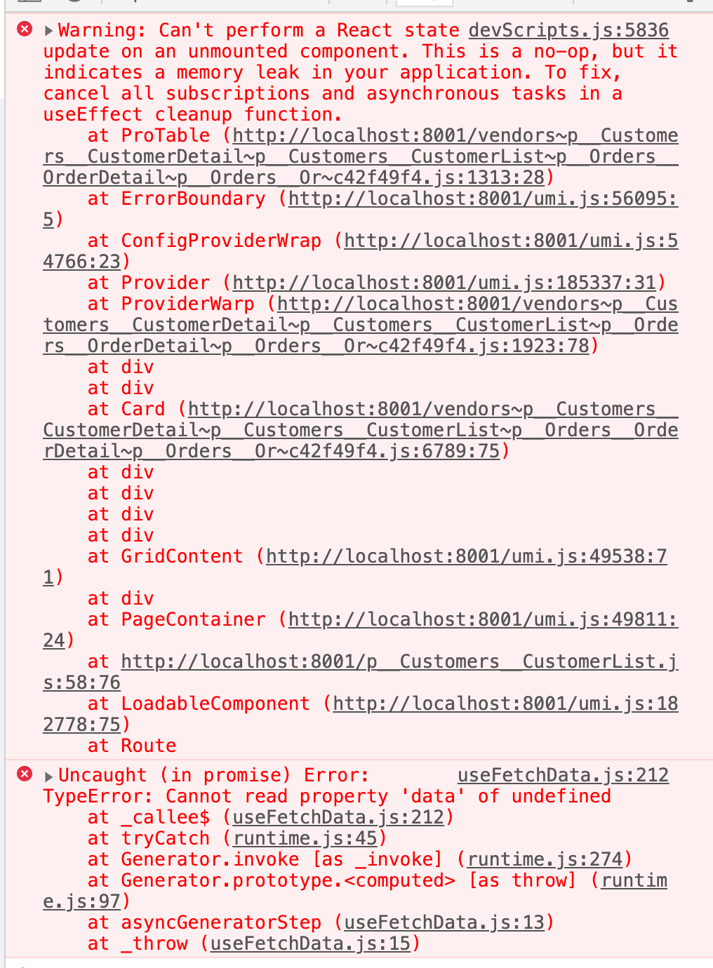 🐛[BUG] ProTable 在请求还没结束时卸载（跳转菜单）会报错 · Issue #1835 · ant-design/pro-components · GitHub