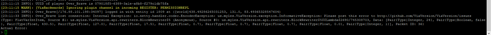 io.netty.handler.codec.EncoderException: us.myles.ViaVersion.exception.InformativeException ...
