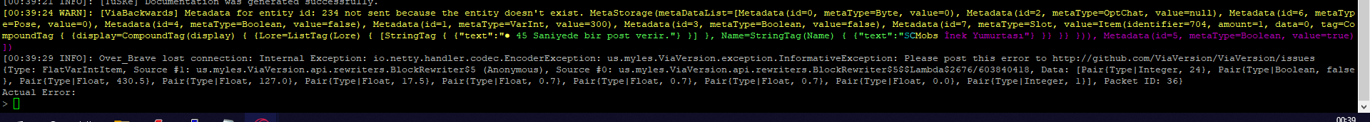 io.netty.handler.codec.EncoderException: us.myles.ViaVersion.exception.InformativeException ...