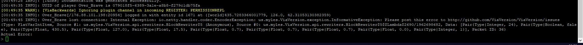 io.netty.handler.codec.EncoderException: us.myles.ViaVersion.exception.InformativeException ...